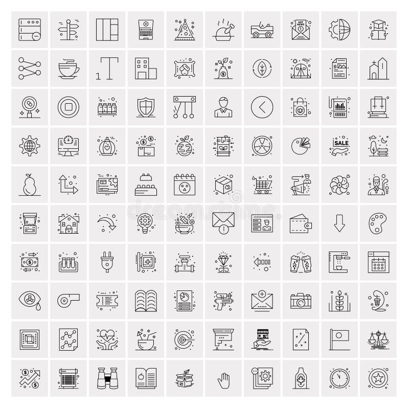 100 Universal Black Line Icons on White Background Stock Vector ...