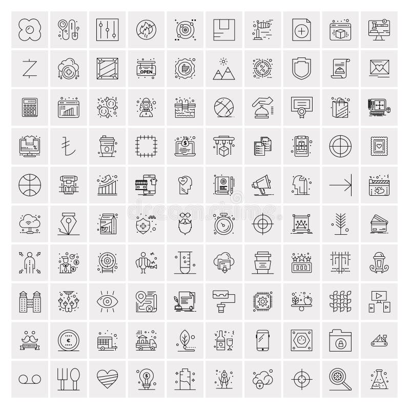 100 Universal Black Line Icons on White Background Stock Vector ...