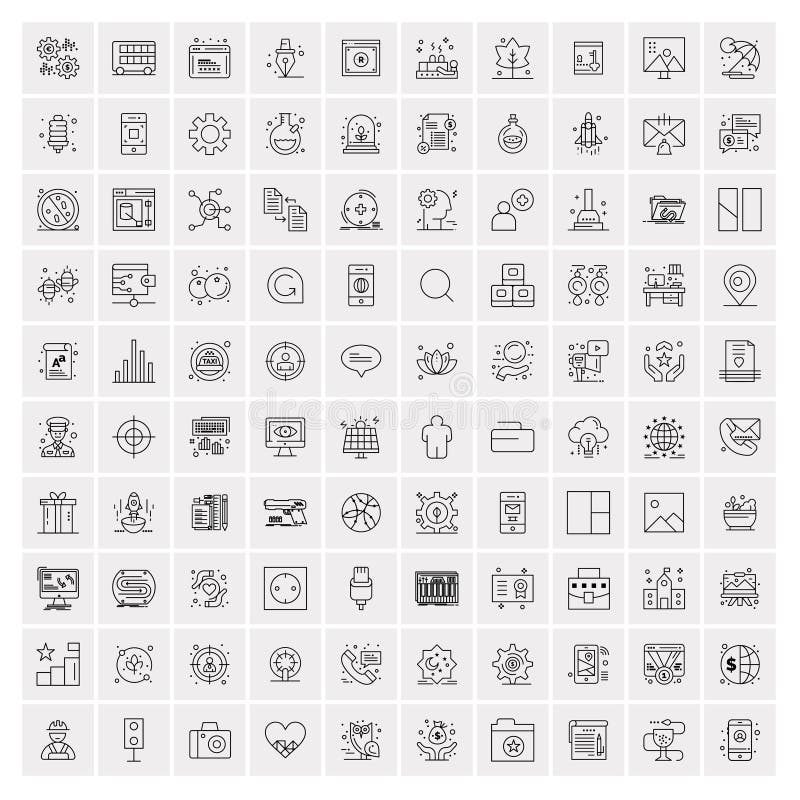 100 Universal Black Line Icons on White Background Stock Vector ...