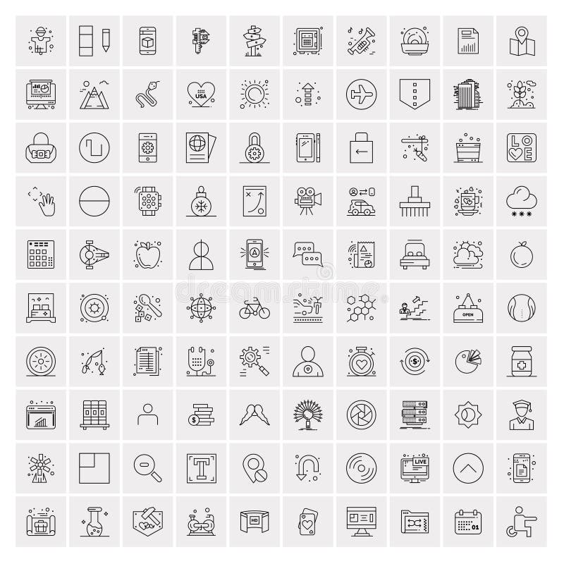 100 Universal Black Line Icons on White Background Stock Vector ...