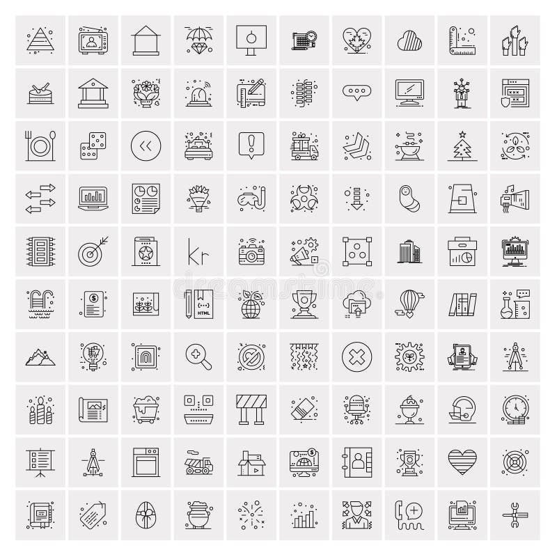 100 Universal Black Line Icons on White Background Stock Vector ...