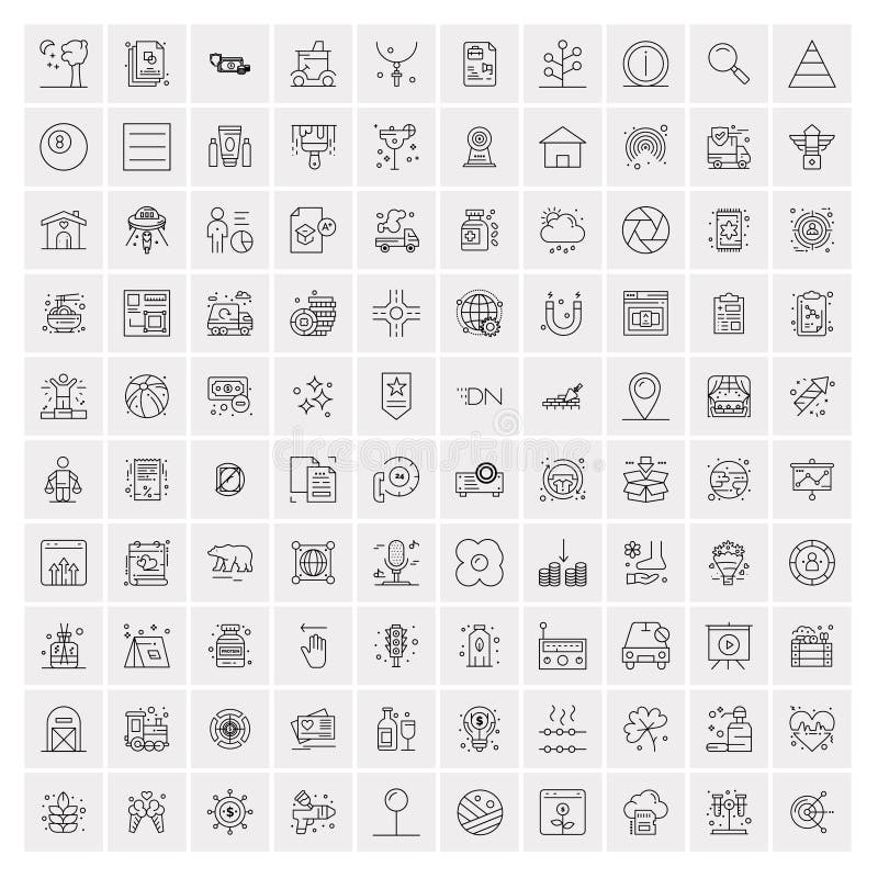 100 Universal Black Line Icons on White Background Stock Vector ...