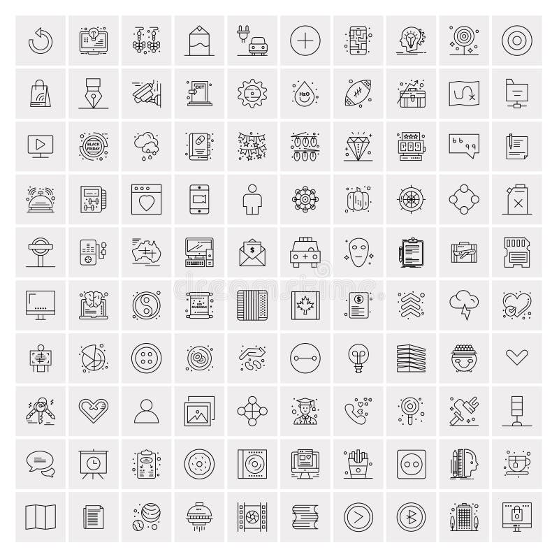 100 Universal Black Line Icons on White Background Stock Vector ...