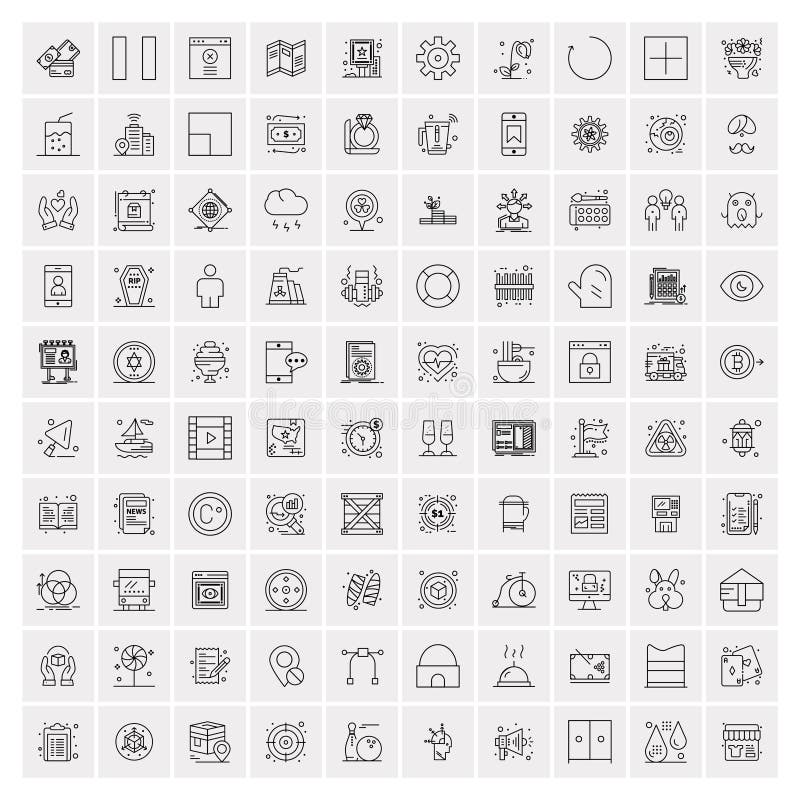 100 Universal Black Line Icons on White Background Stock Vector ...