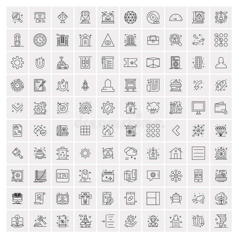 100 Universal Black Line Icons on White Background Stock Vector ...