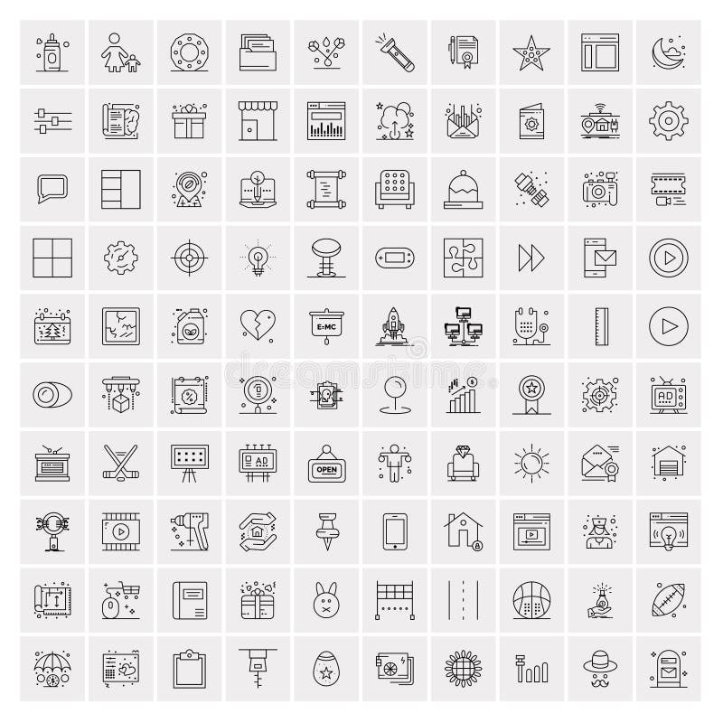 100 Universal Black Line Icons on White Background Stock Vector ...