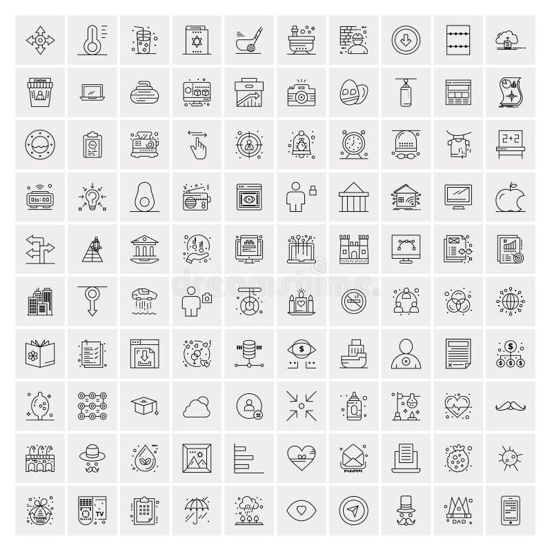 100 Universal Black Line Icons on White Background Stock Vector ...