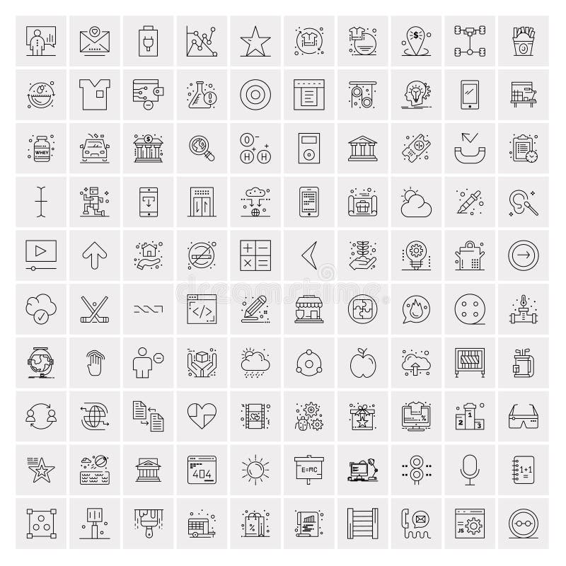 100 Universal Black Line Icons on White Background Stock Vector ...