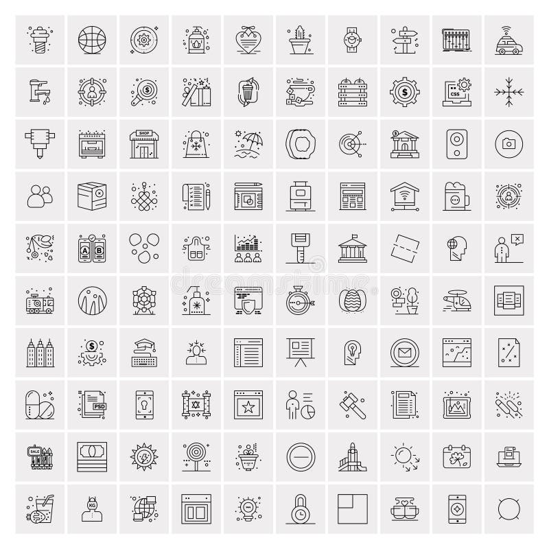 100 Universal Black Line Icons on White Background Stock Vector ...