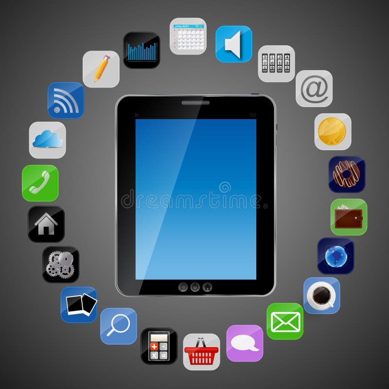 Universal Design Tablet with App Icons Vector Stock Vector ...