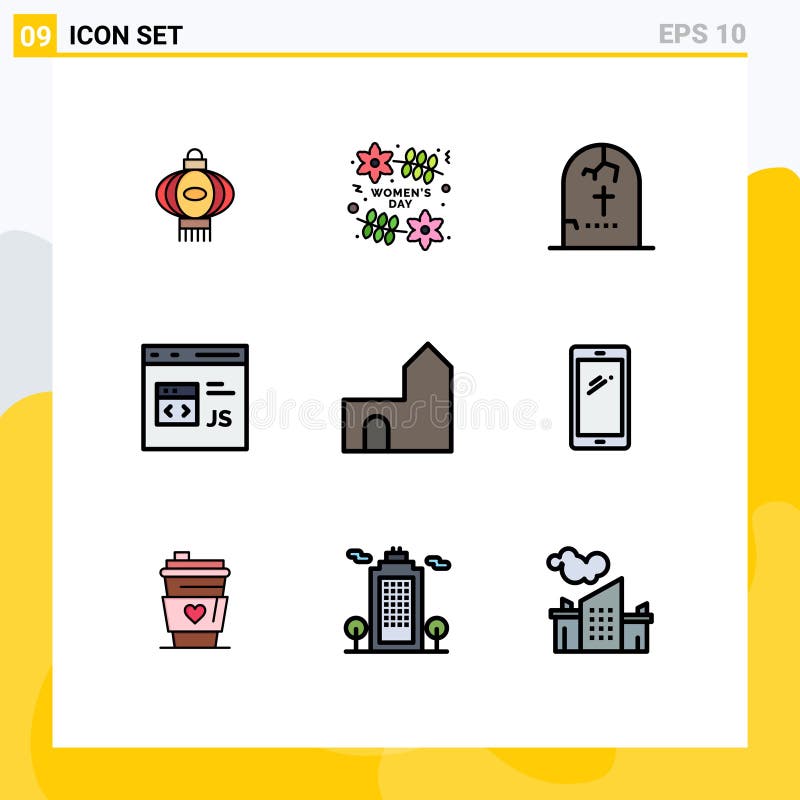 9 Universal Filledline Flat Color Signs Symbols of Js, Develop, Death ...