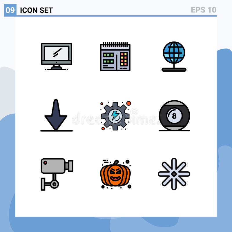 9 Universal Filledline Flat Color Signs Symbols of Process, Energy ...