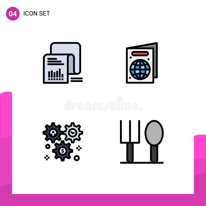 Set of 4 Vector Filledline Flat Colors on Grid for Checklist, Wheel ...