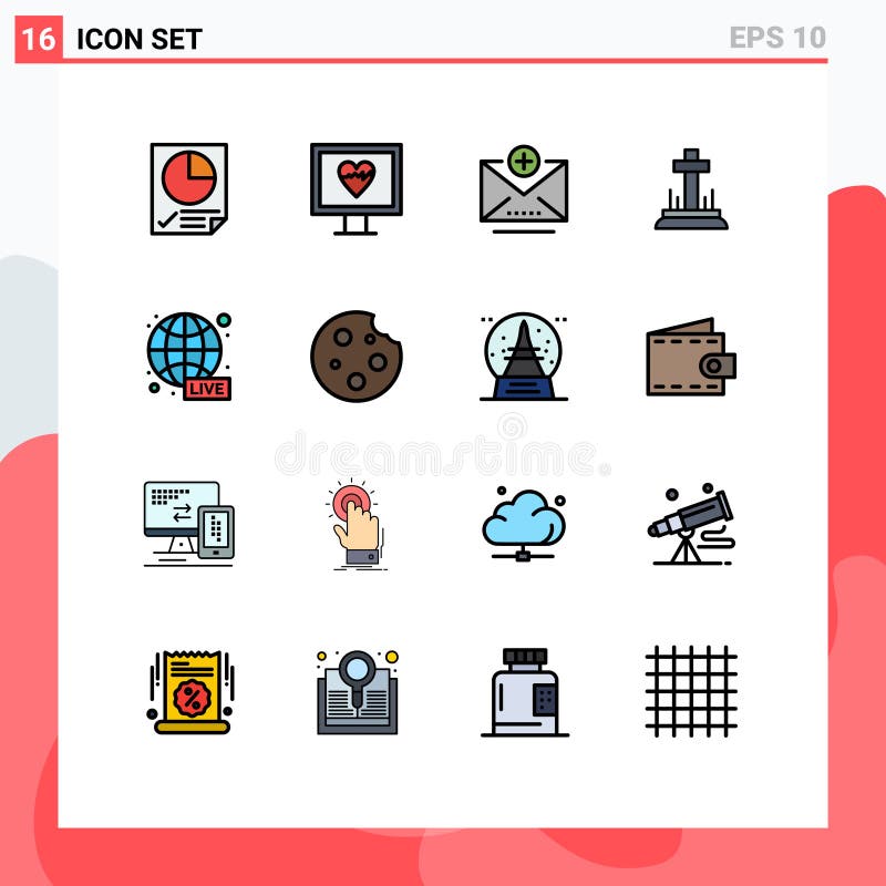 16 Universal Flat Color Filled Line Signs Symbols of World Wide, Live ...