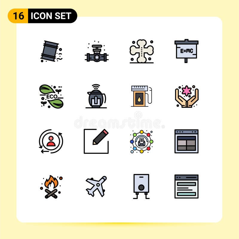Flat Color Filled Line Pack of 16 Universal Symbols of Eco, Laboratory ...