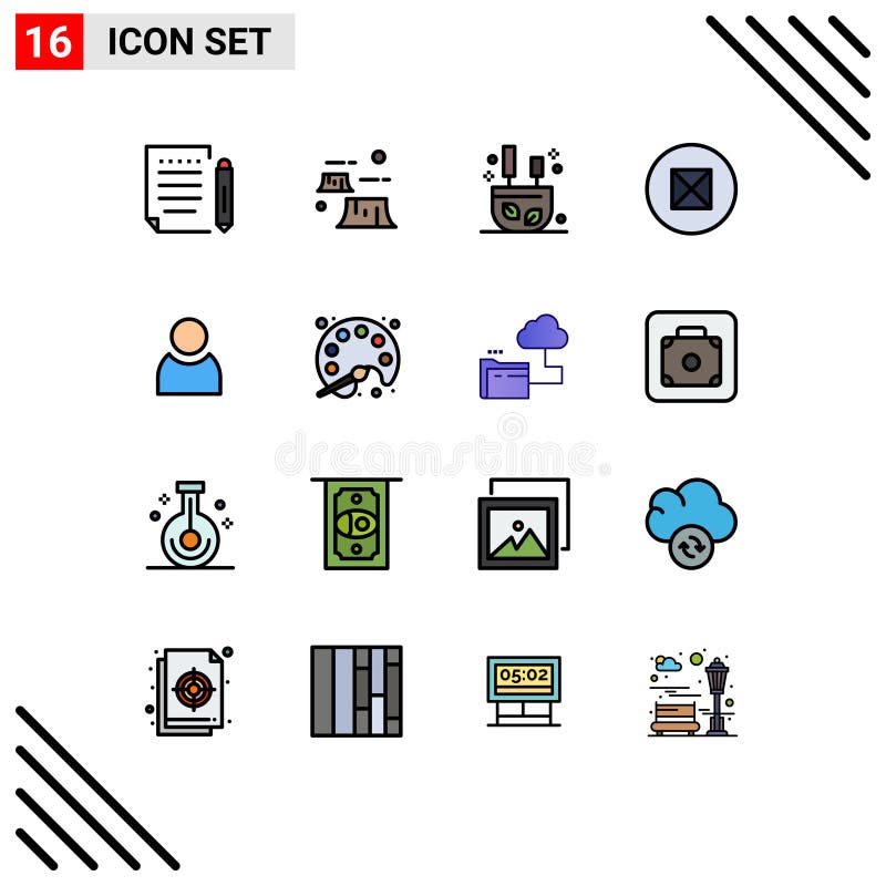 16 Universal Flat Color Filled Lines Set for Web and Mobile ...