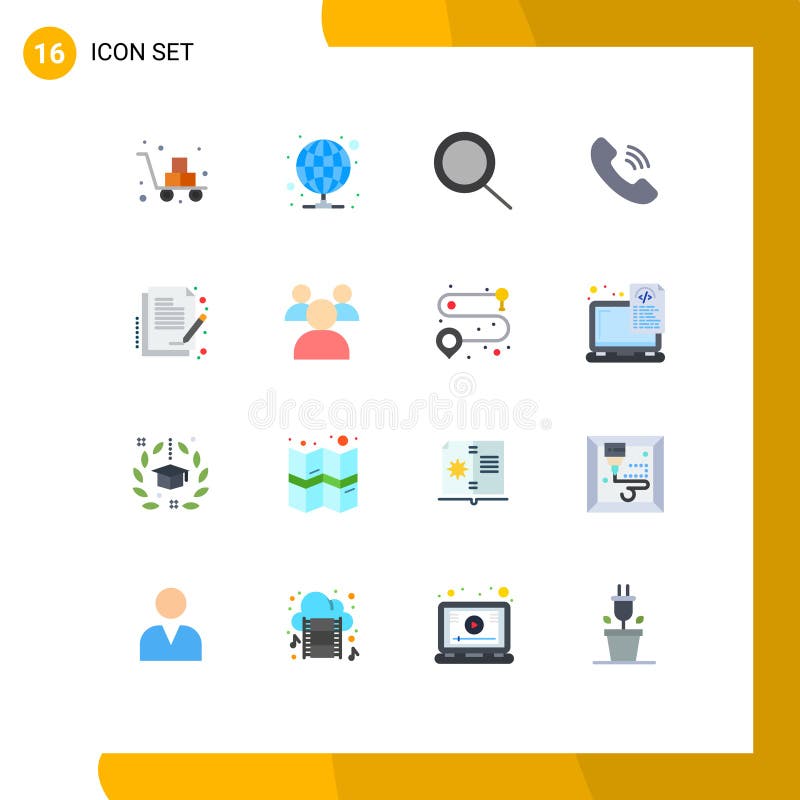 16 Universal Flat Color Signs Symbols of Document, Paper, Server ...