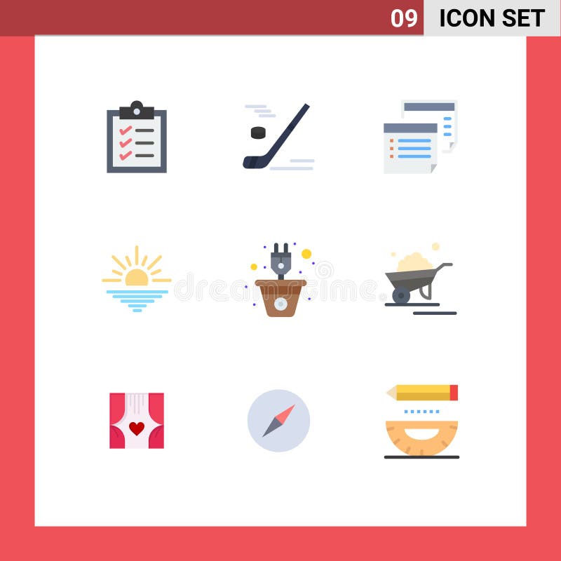 9 Universal Flat Color Signs Symbols of Energy, Morning, Note, Light ...