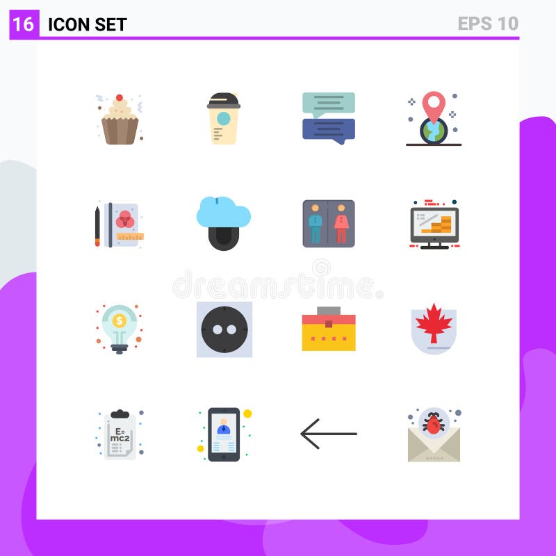 Universal Icon Symbols Group of 16 Modern Flat Colors of Creative ...