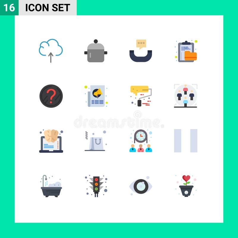 Set of 16 Modern UI Icons Symbols Signs for Faq, Folder, Message, File ...