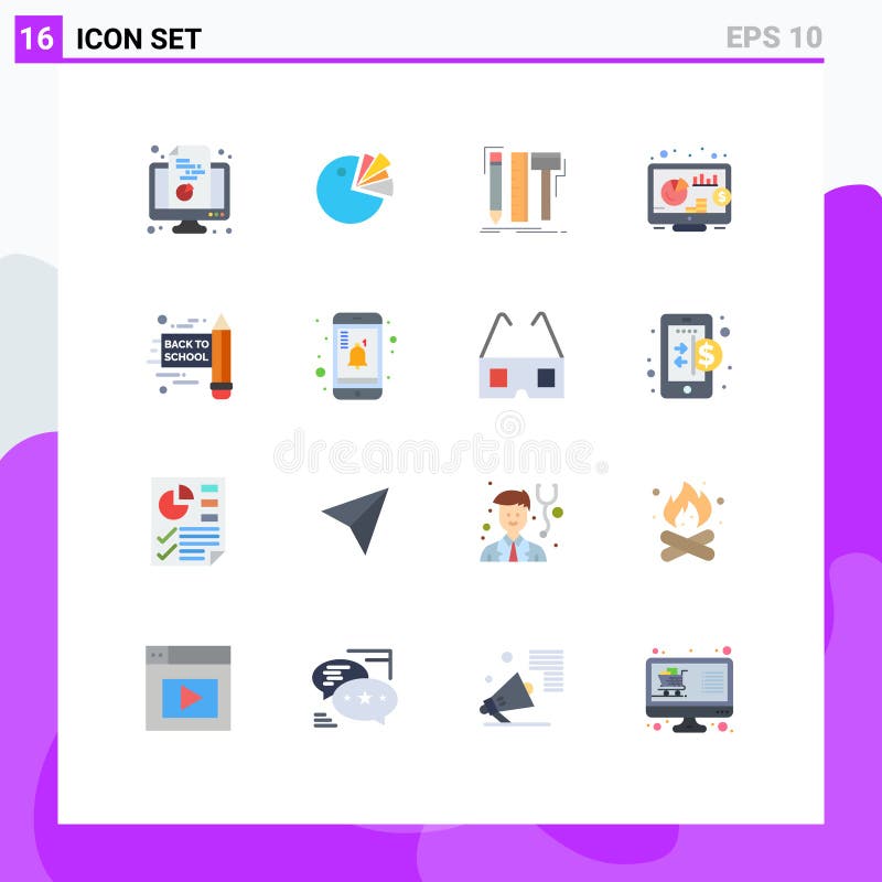 Group of 16 Flat Colors Signs and Symbols for School Back To School ...