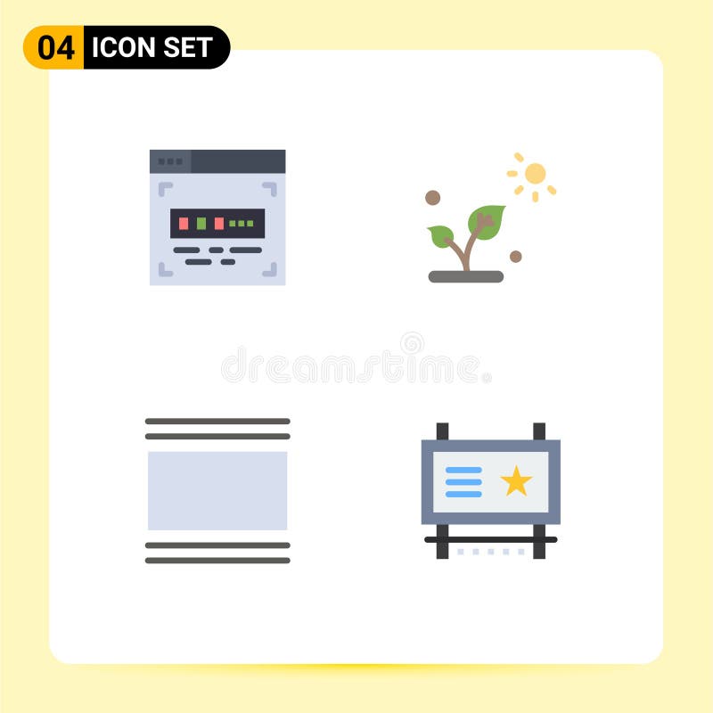 4 Universal Flat Icon Signs Symbols of Code, Layout, Biology, Sun ...