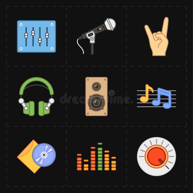9 Universal Flat Music Icons Stock Vector - Illustration of panel ...