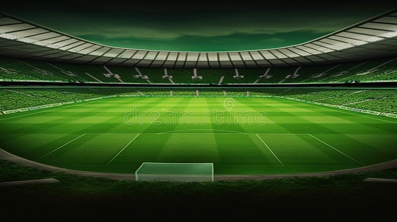 Universal Grass Stadium Illuminated by Spotlights and Empty Green Grass ...