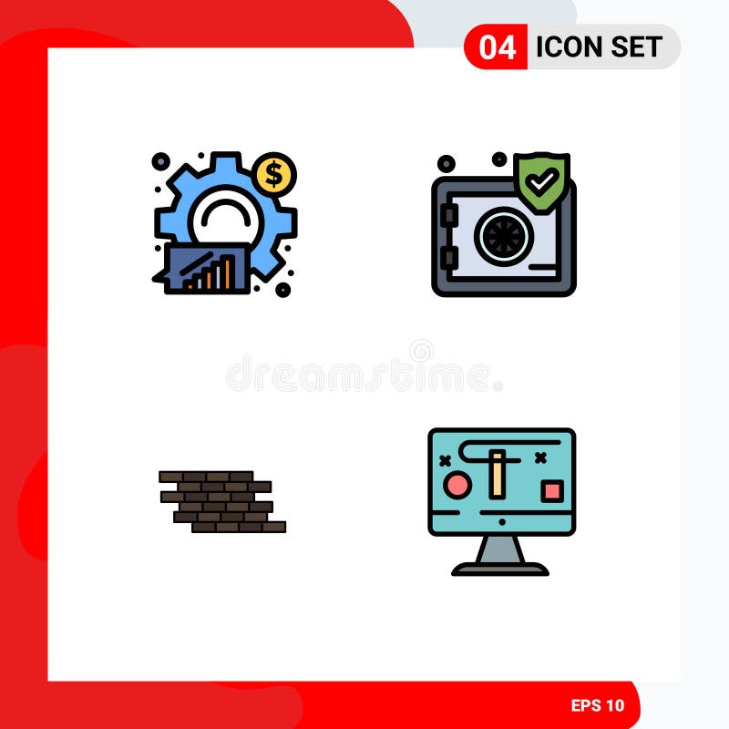 Universal Icon Symbols Group of 4 Modern Filledline Flat Colors of ...