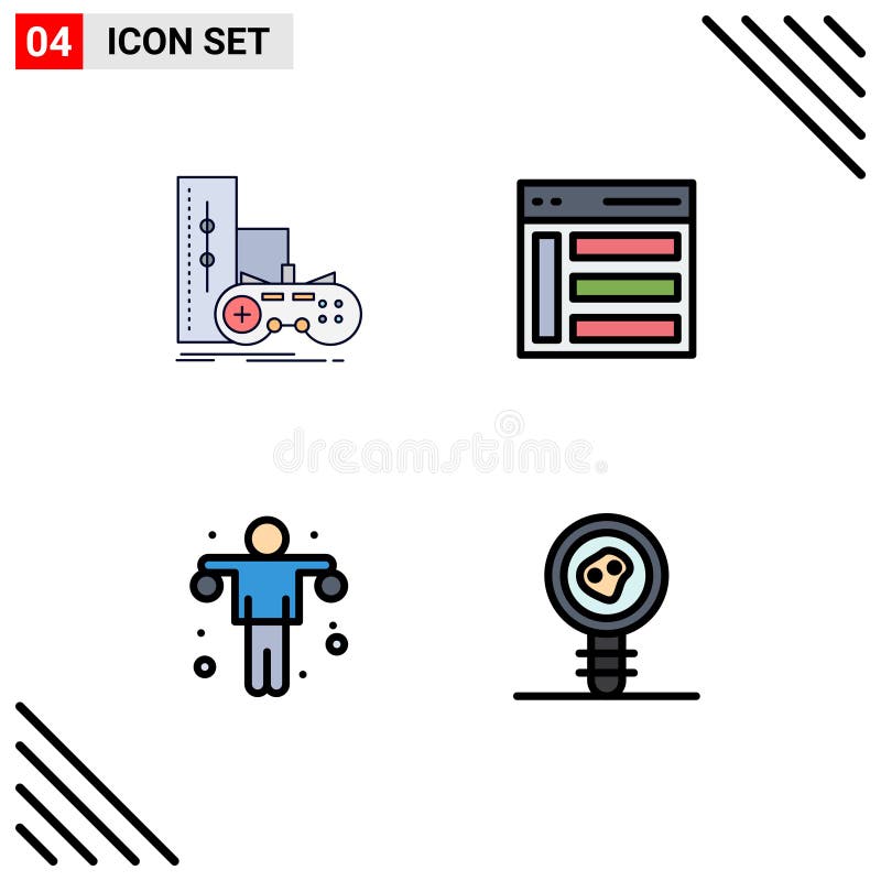 Universal Icon Symbols Group of 4 Modern Filledline Flat Colors of Game ...