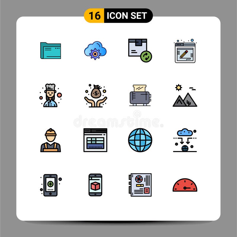 Universal Icon Symbols Group of 16 Modern Flat Color Filled Lines of ...