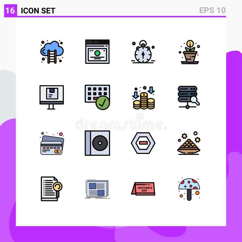 Universal Icon Symbols Group of 16 Modern Flat Color Filled Lines of ...