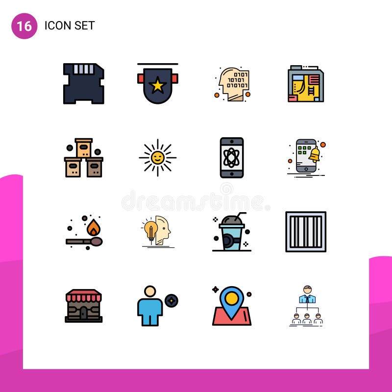 Universal Icon Symbols Group of 16 Modern Flat Color Filled Lines of ...