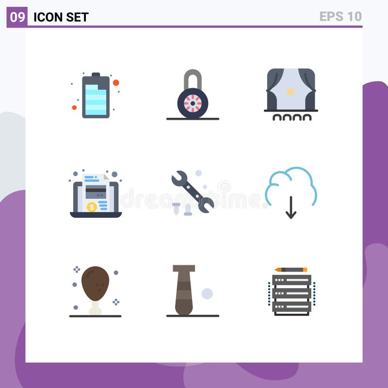 Universal Icon Symbols Group of 9 Modern Flat Colors of Cloud, Options ...