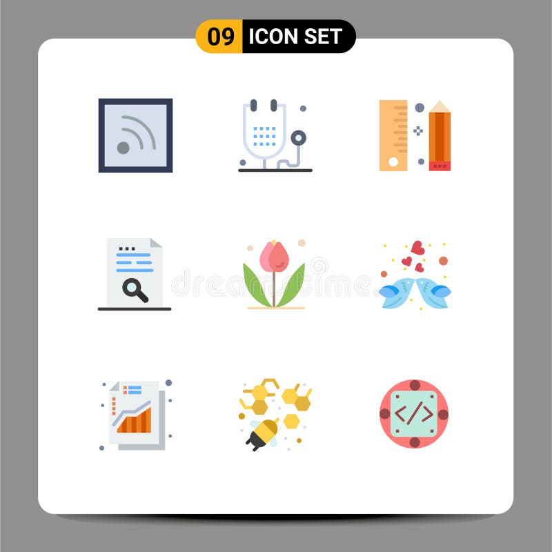 Universal Icon Symbols Group Of 9 Modern Flat Colors Of Find Document Coding Data Programing