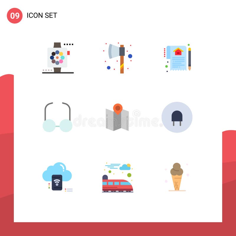 Universal Icon Symbols Group of 9 Modern Flat Colors of Location, Map ...