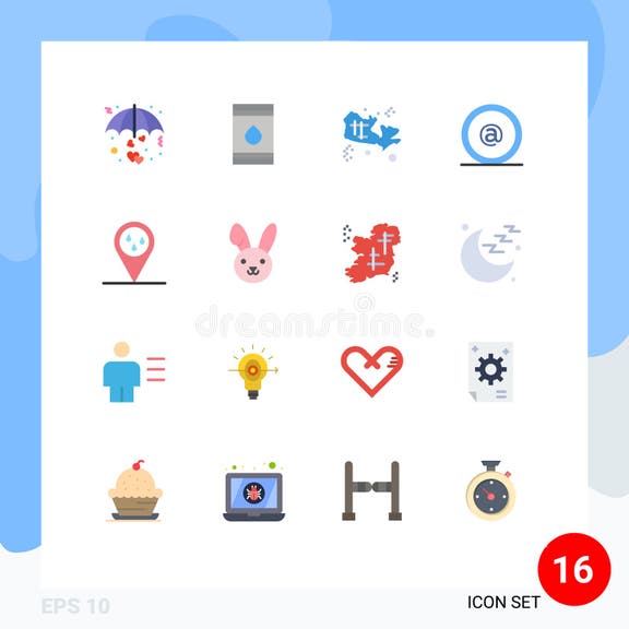 Universal Icon Symbols Group of 16 Modern Flat Colors of Mail, Email ...