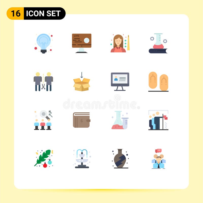 Universal Icon Symbols Group of 16 Modern Flat Colors of Science ...