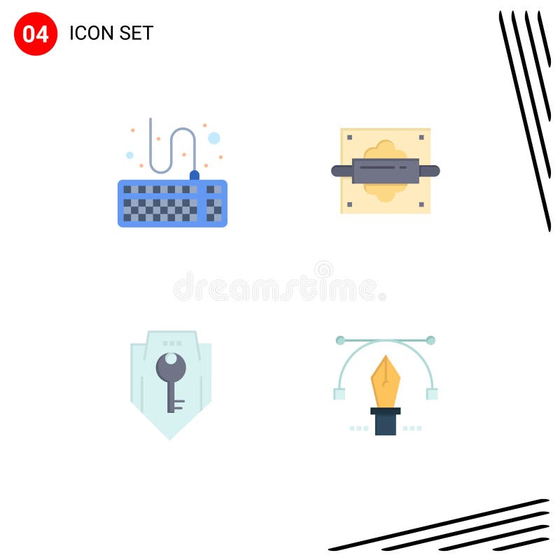 Universal Icon Symbols Group of 4 Modern Flat Icons of Attach, Key ...