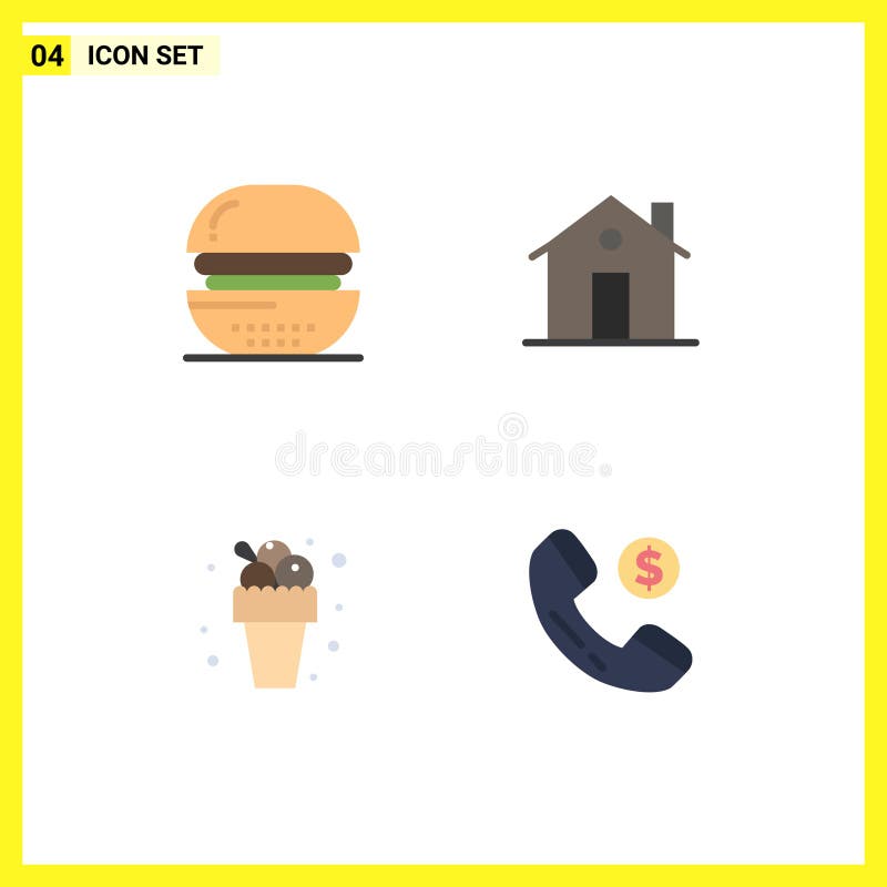 Universal Icon Symbols Group of 4 Modern Flat Icons of Burger, House ...