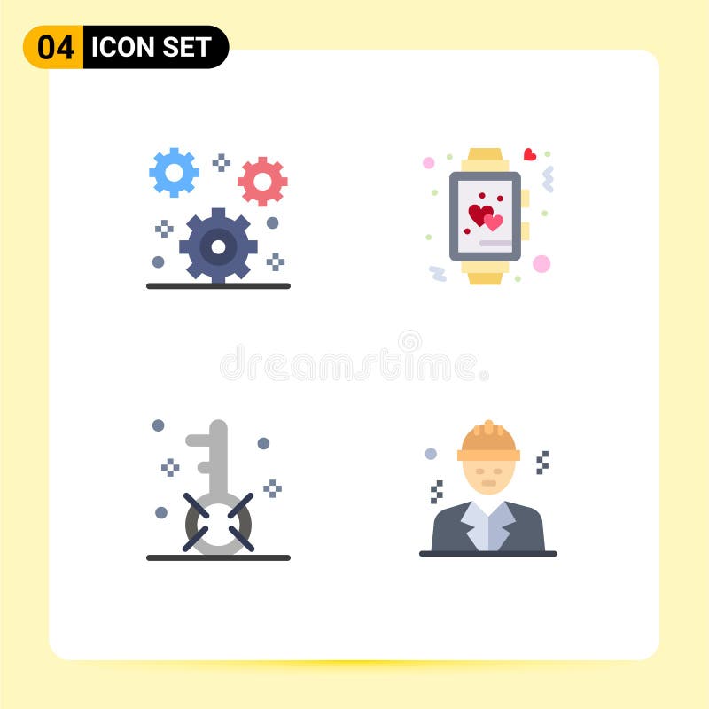 Universal Icon Symbols Group of 4 Modern Flat Icons of Cog, Engine ...