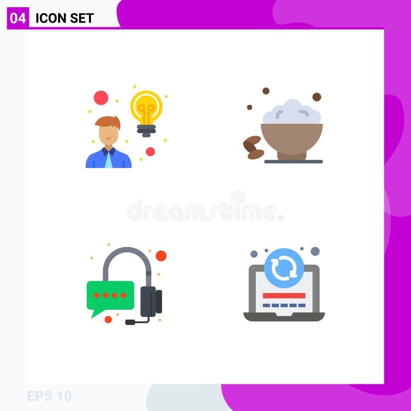 Universal Icon Symbols Group of 4 Modern Flat Icons of Creativity, Help ...