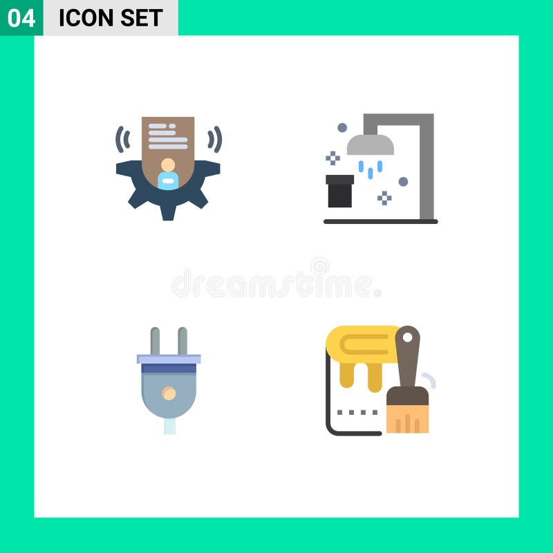 Universal Icon Symbols Group of 4 Modern Flat Icons of Setting, Plug ...