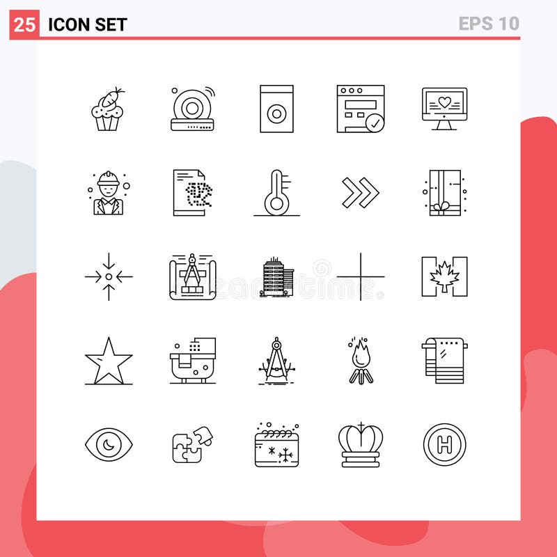 Universal Icon Symbols Group of 25 Modern Lines of Heart, Computer ...