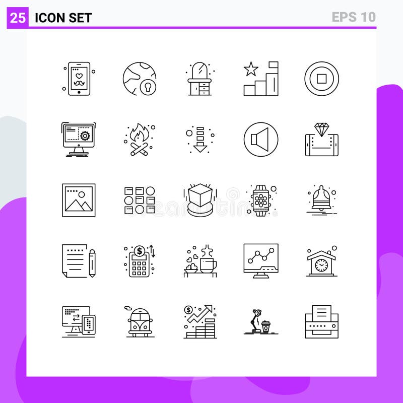 Universal Icon Symbols Group of 25 Modern Lines of Interface, Positions ...