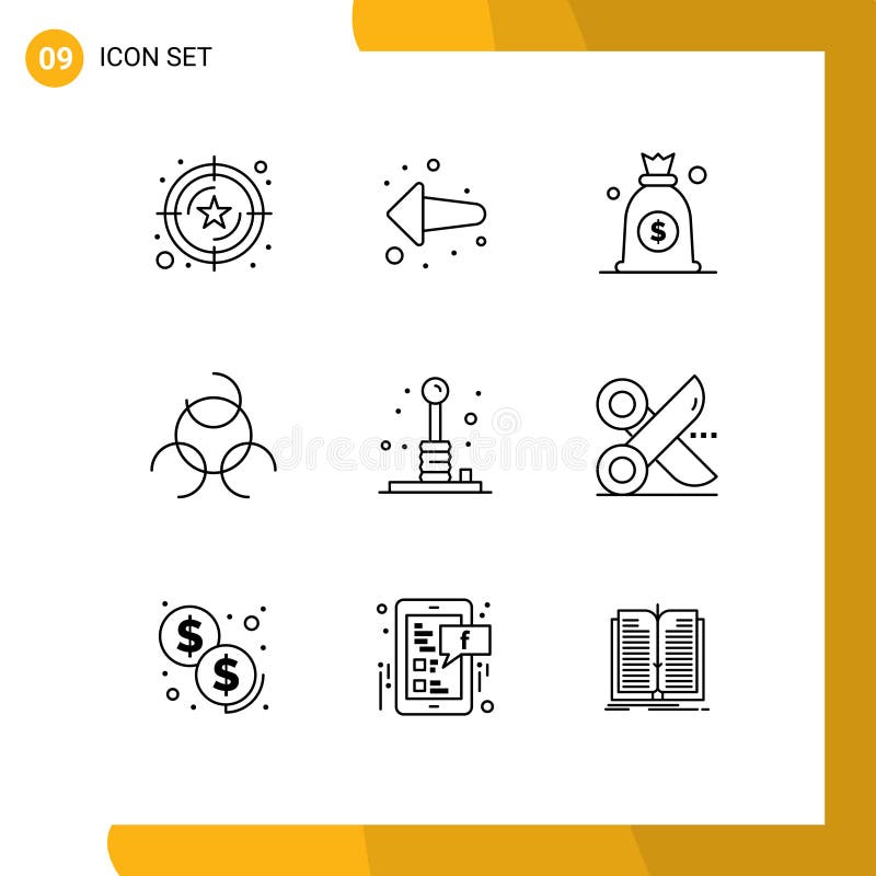 Universal Icon Symbols Group of 9 Modern Outlines of Cut, Play, Money ...