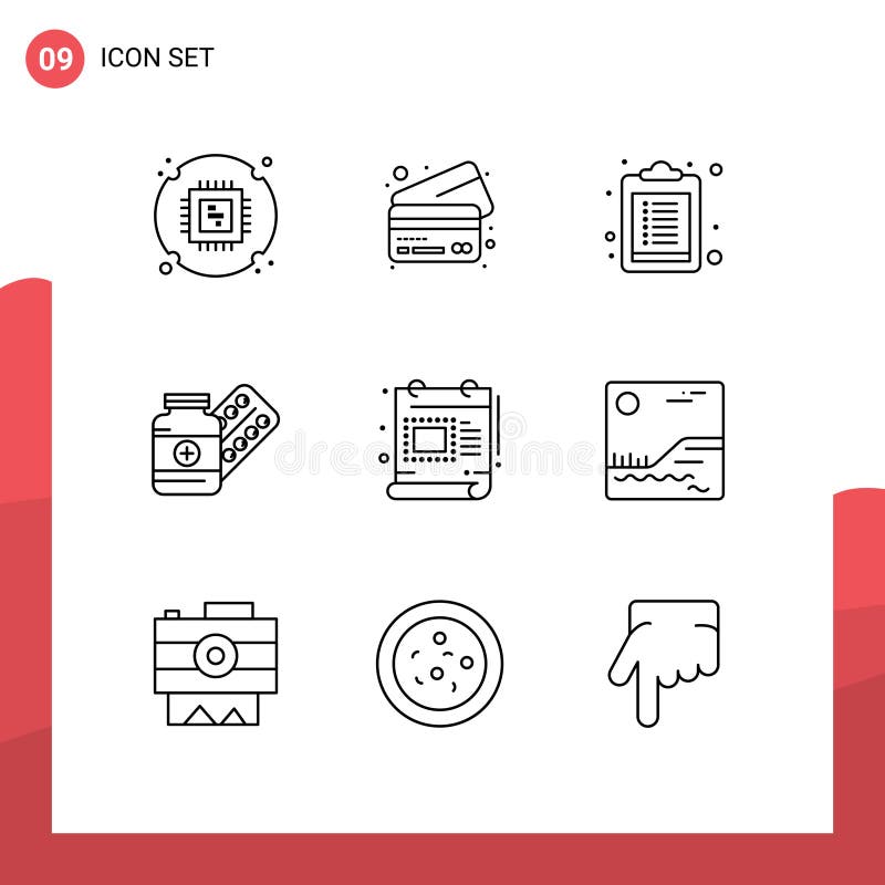 Universal Icon Symbols Group of 9 Modern Outlines of Document, Creative ...