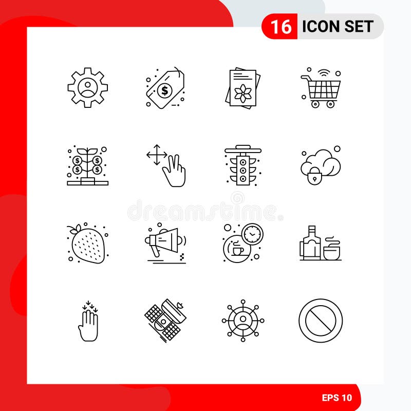 Universal Icon Symbols Group of 16 Modern Outlines of Growth, Wifi ...
