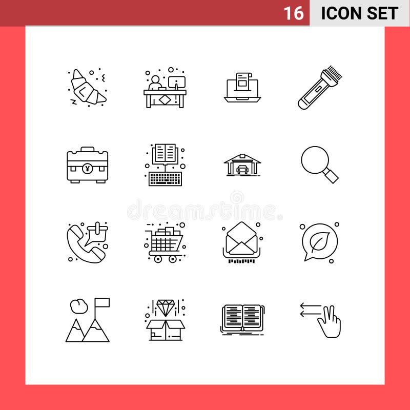 Universal Icon Symbols Group of 16 Modern Outlines of Light, Message ...
