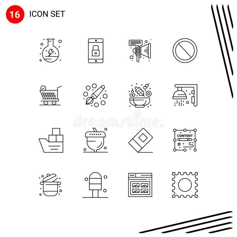 Universal Icon Symbols Group of 16 Modern Outlines of Retail, User ...